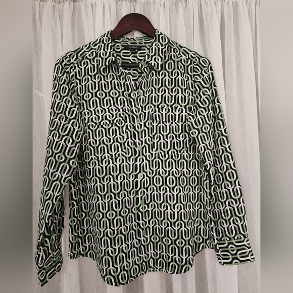 Alfani | Tops | Alfani Black And White Geometric Blouse With Green ...